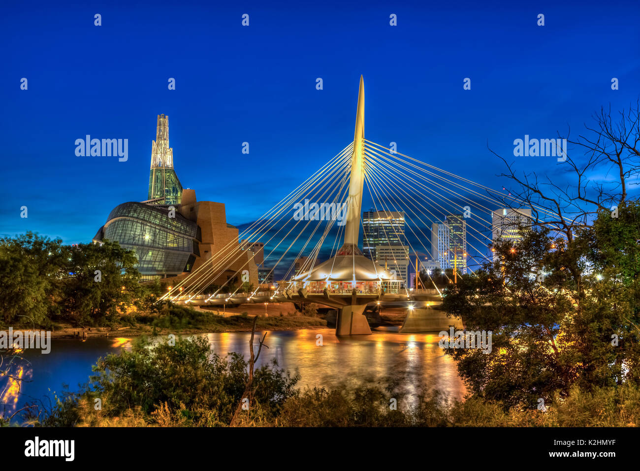 The Provencher Bridge over the Red River in the evening from the St ...