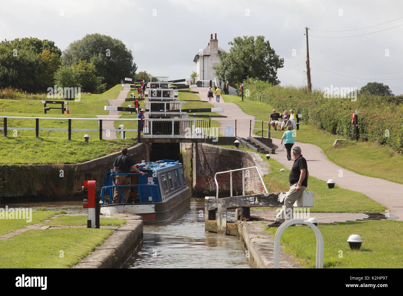 A narrowboat entering one of the locks of the Foxton flight on the ...