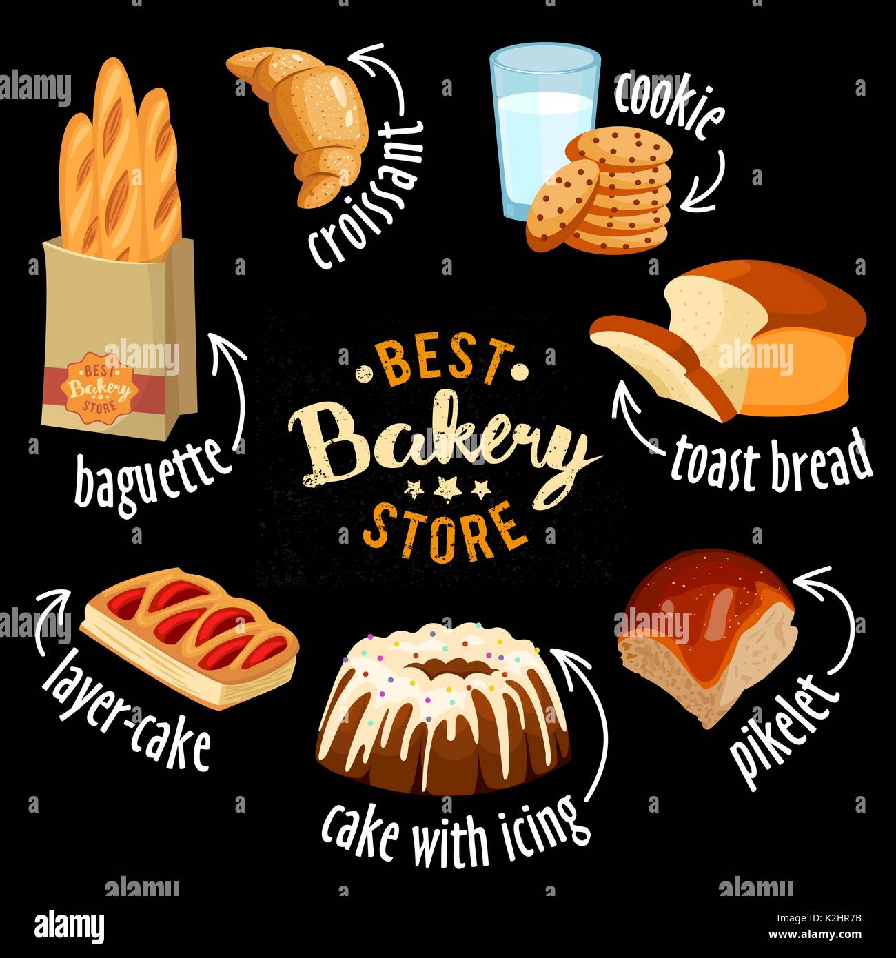 Bakery shop vector icons. Baked bread products icons Stock Vector Image ...