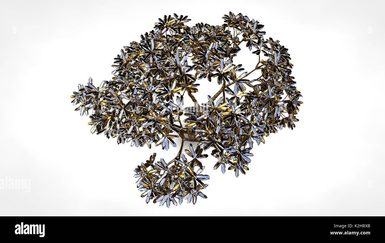 3d rendering of an abstract reflective golden tree on a white ...
