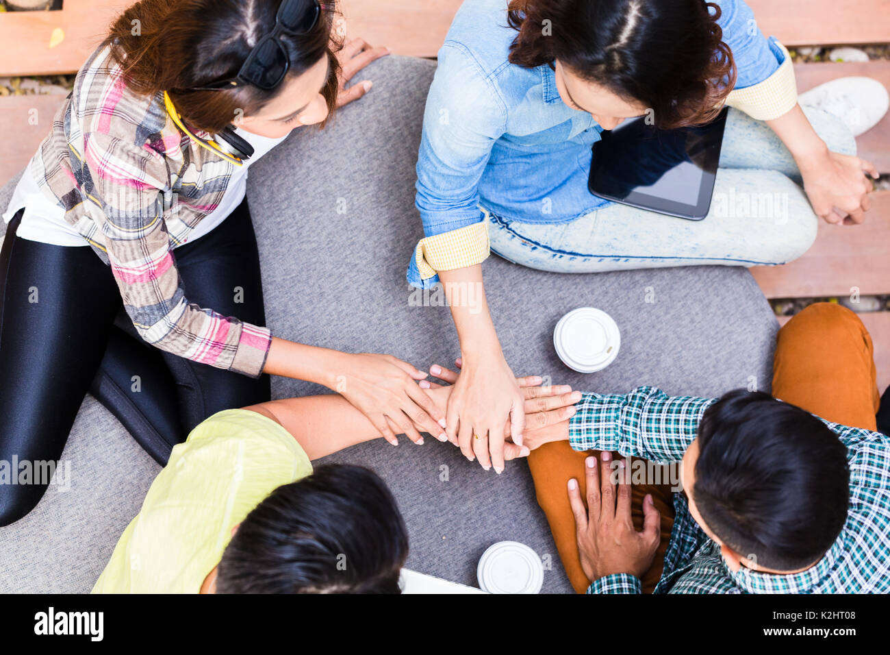 Young employees using modern wireless technology while working o Stock ...