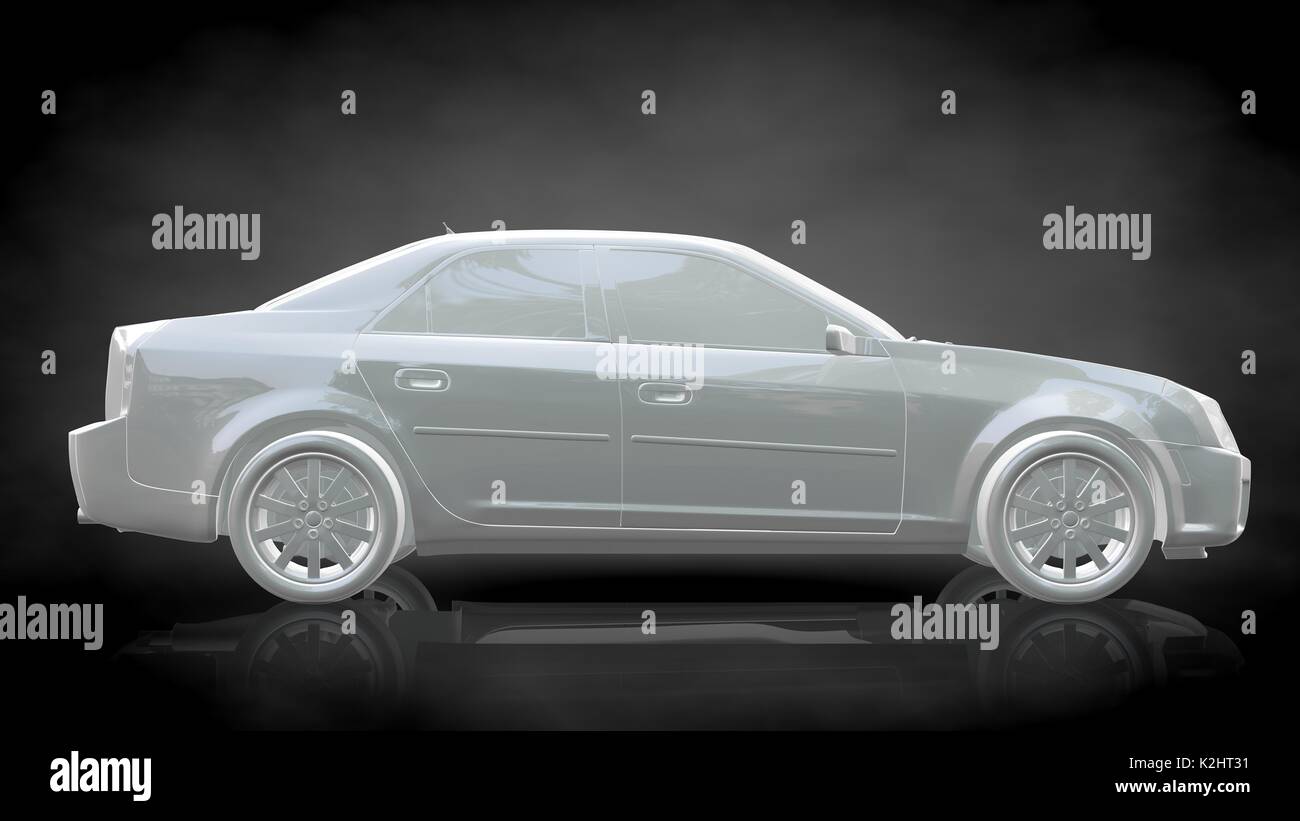 3d rendering of a white reflective car on a dark black background Stock ...