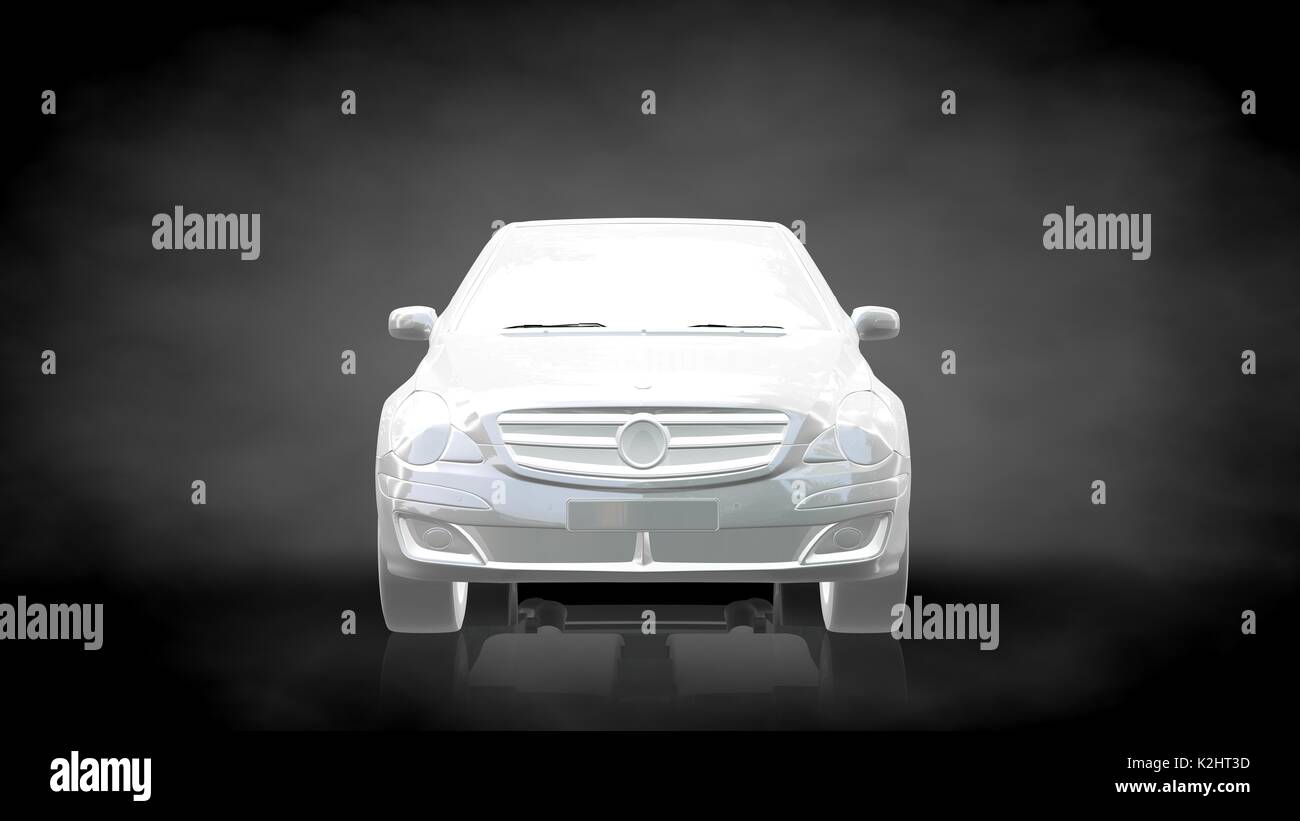 3d rendering of a white reflective car on a dark black background Stock ...