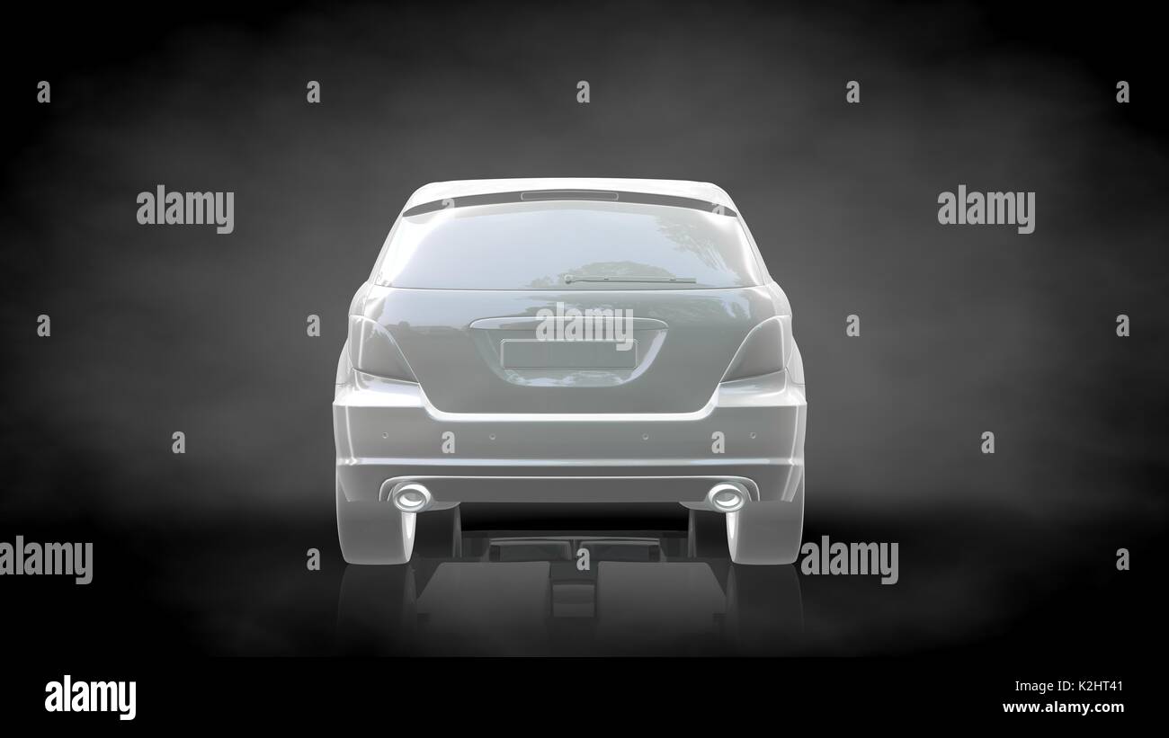 3d rendering of a white reflective car on a dark black background Stock ...