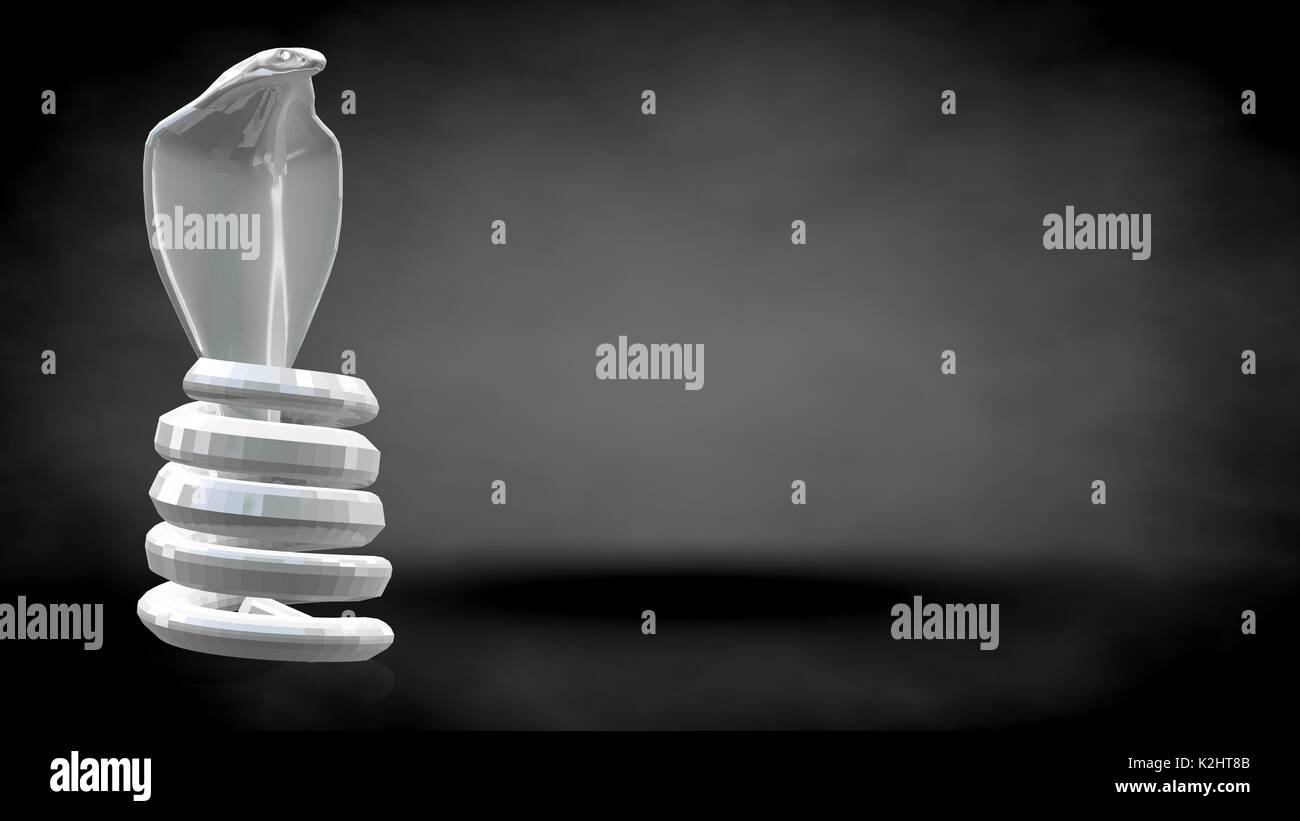 3d rendering of a reflective cobra snake on a dark black background ...