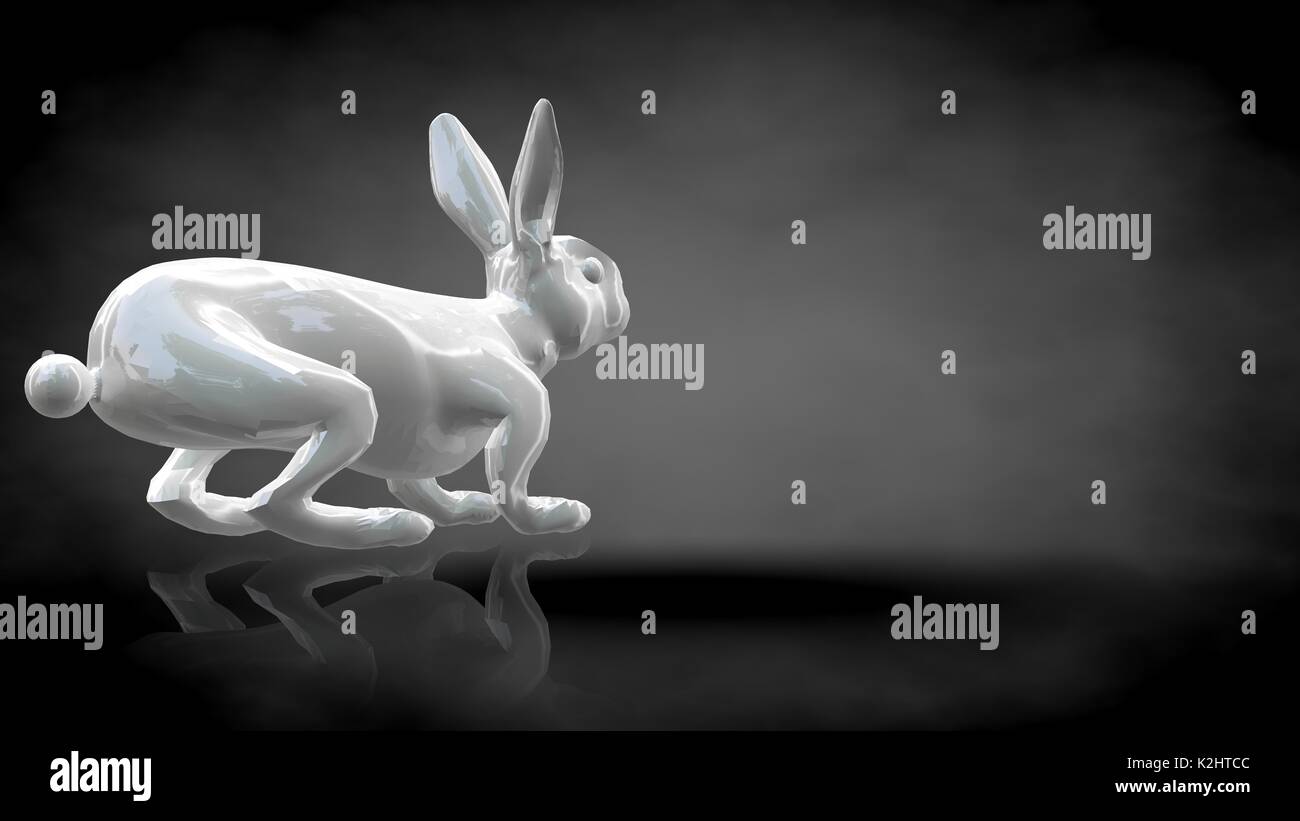 3d rendering of a reflective rabbit on a dark black background Stock ...