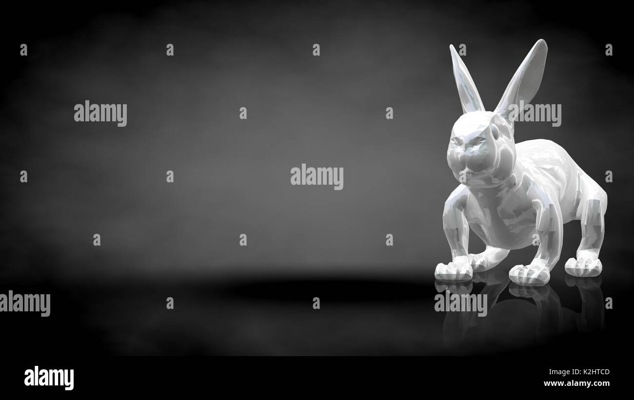 3d rendering of a reflective rabbit on a dark black background Stock ...