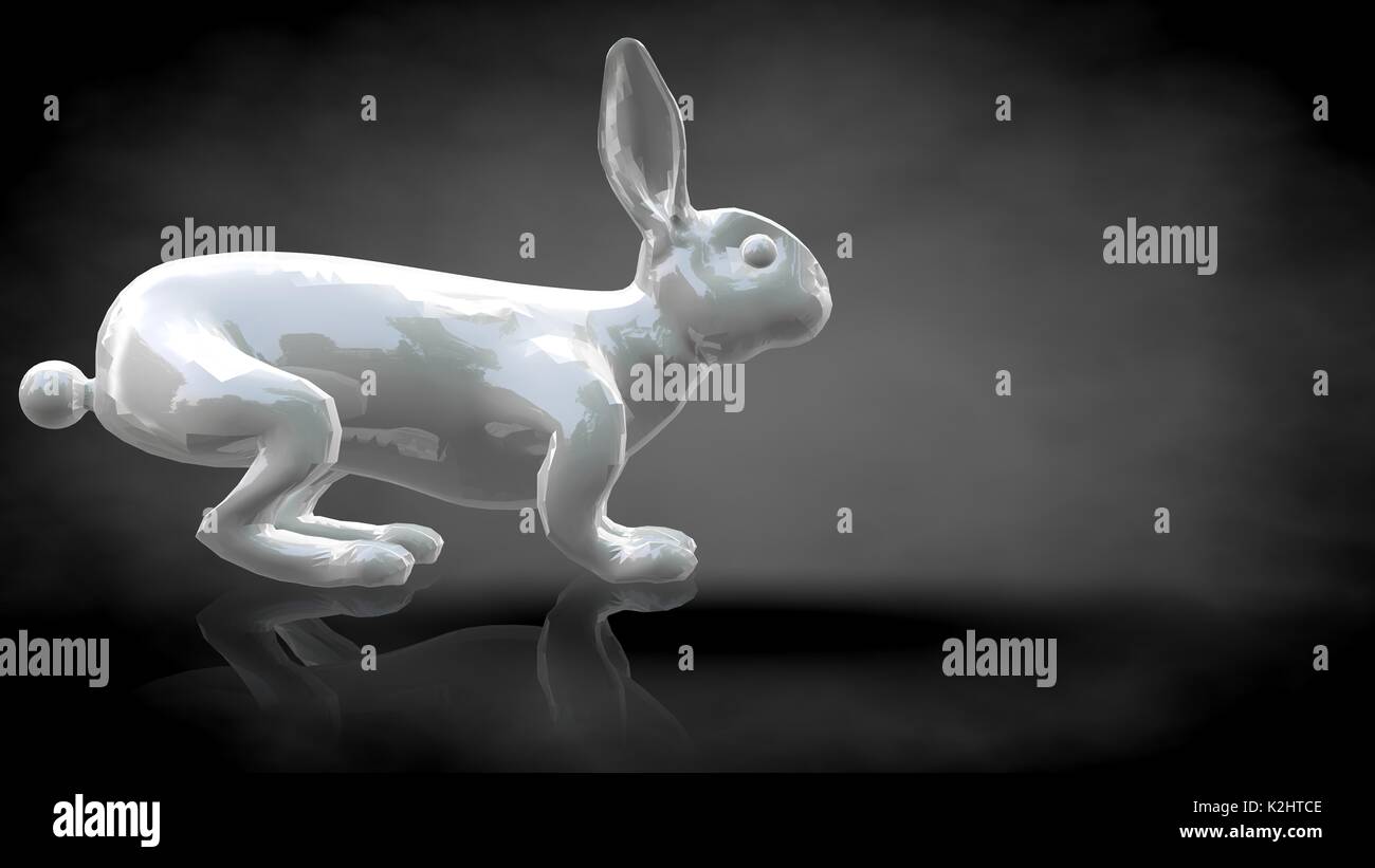 3d rendering of a reflective rabbit on a dark black background Stock ...