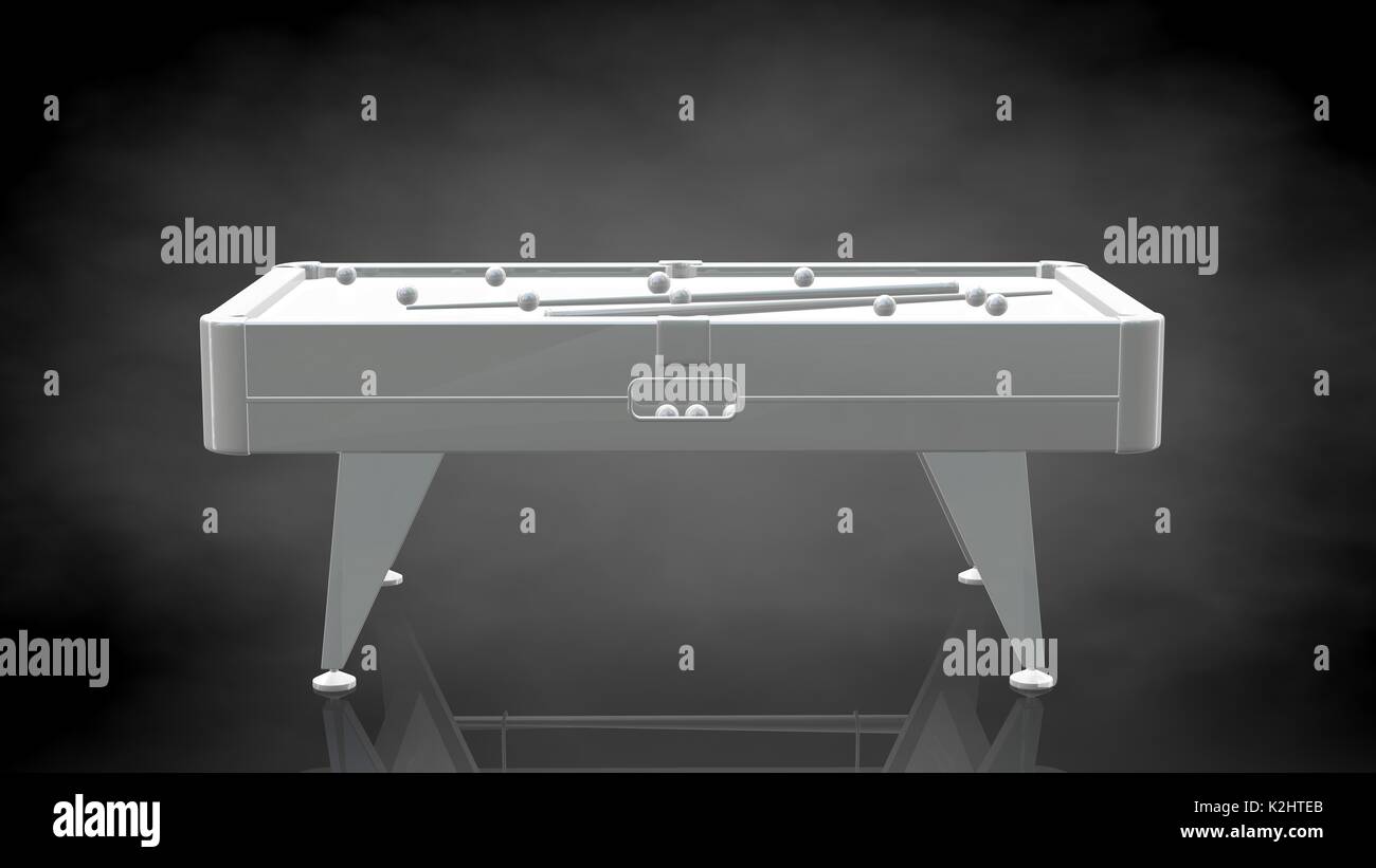 3d rendering of a reflective billiard table on a dark black background ...