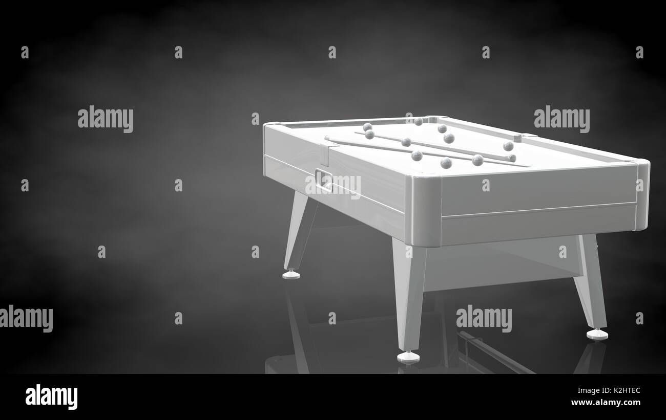 3d rendering of a reflective billiard table on a dark black background ...