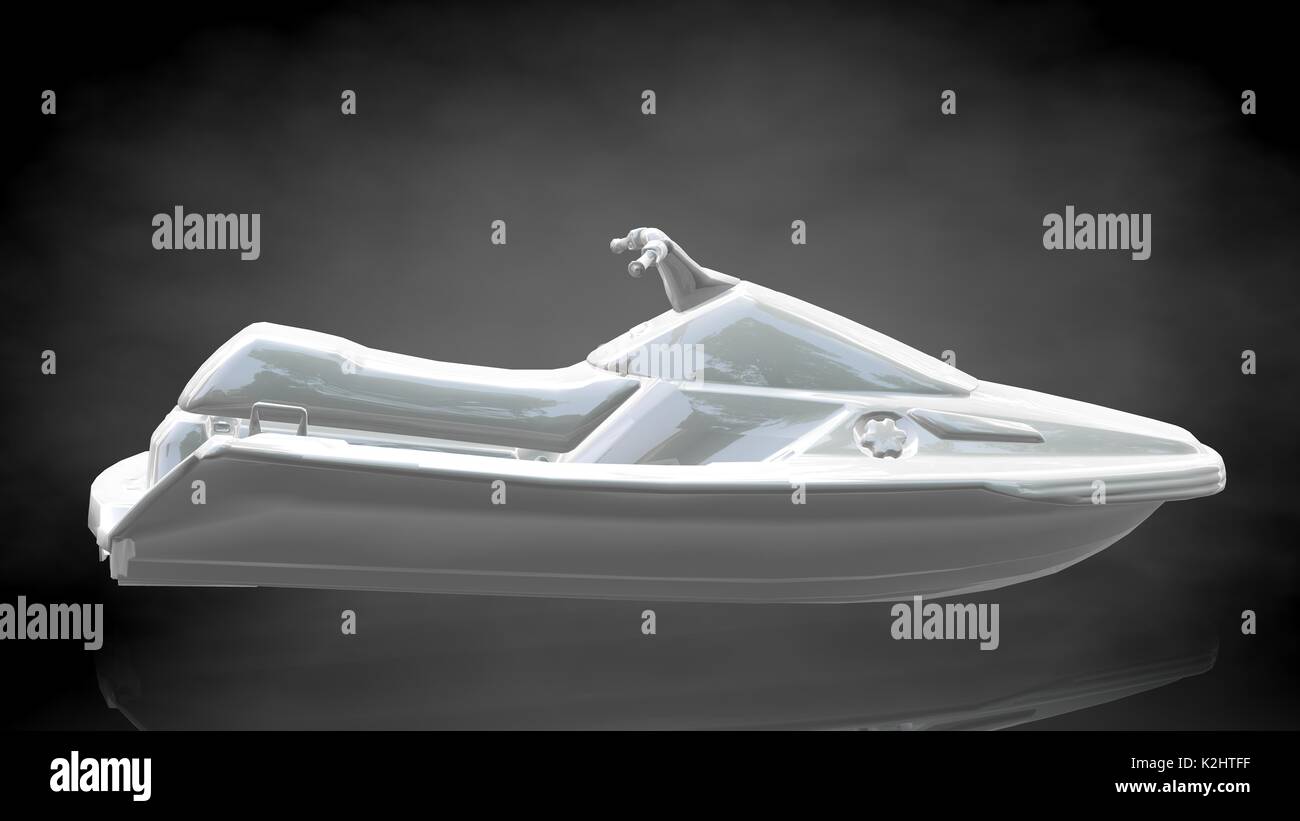 3d rendering of a reflective jet ski on a dark black background Stock ...