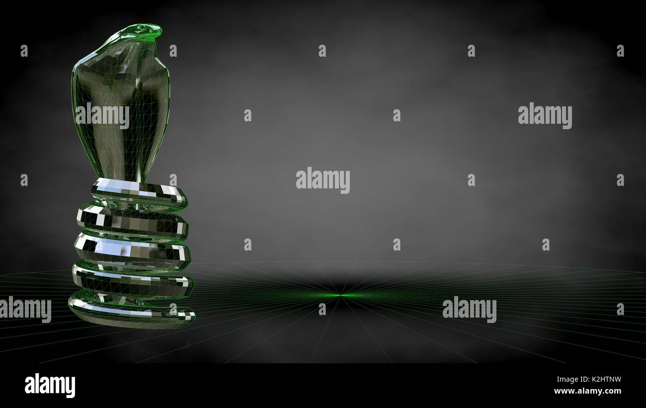 3d rendering of a reflective cobra snake on a dark black background ...