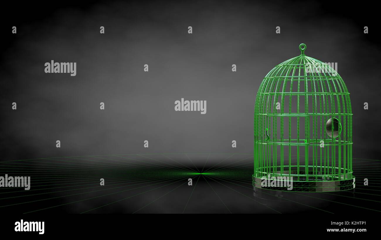 3d rendering of a reflective cage on a dark black background Stock ...