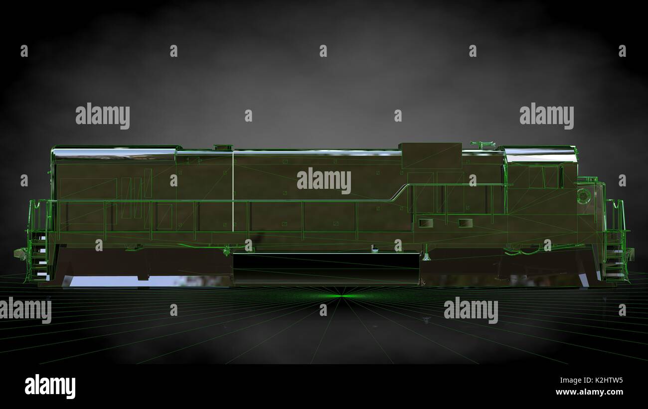 3d rendering of a reflective train on a dark black background Stock ...