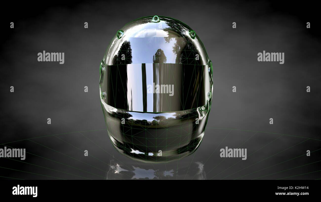 3d rendering of a reflective helmet on a dark black background Stock ...