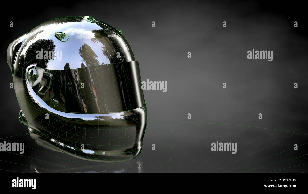 3d rendering of a reflective helmet on a dark black background Stock ...
