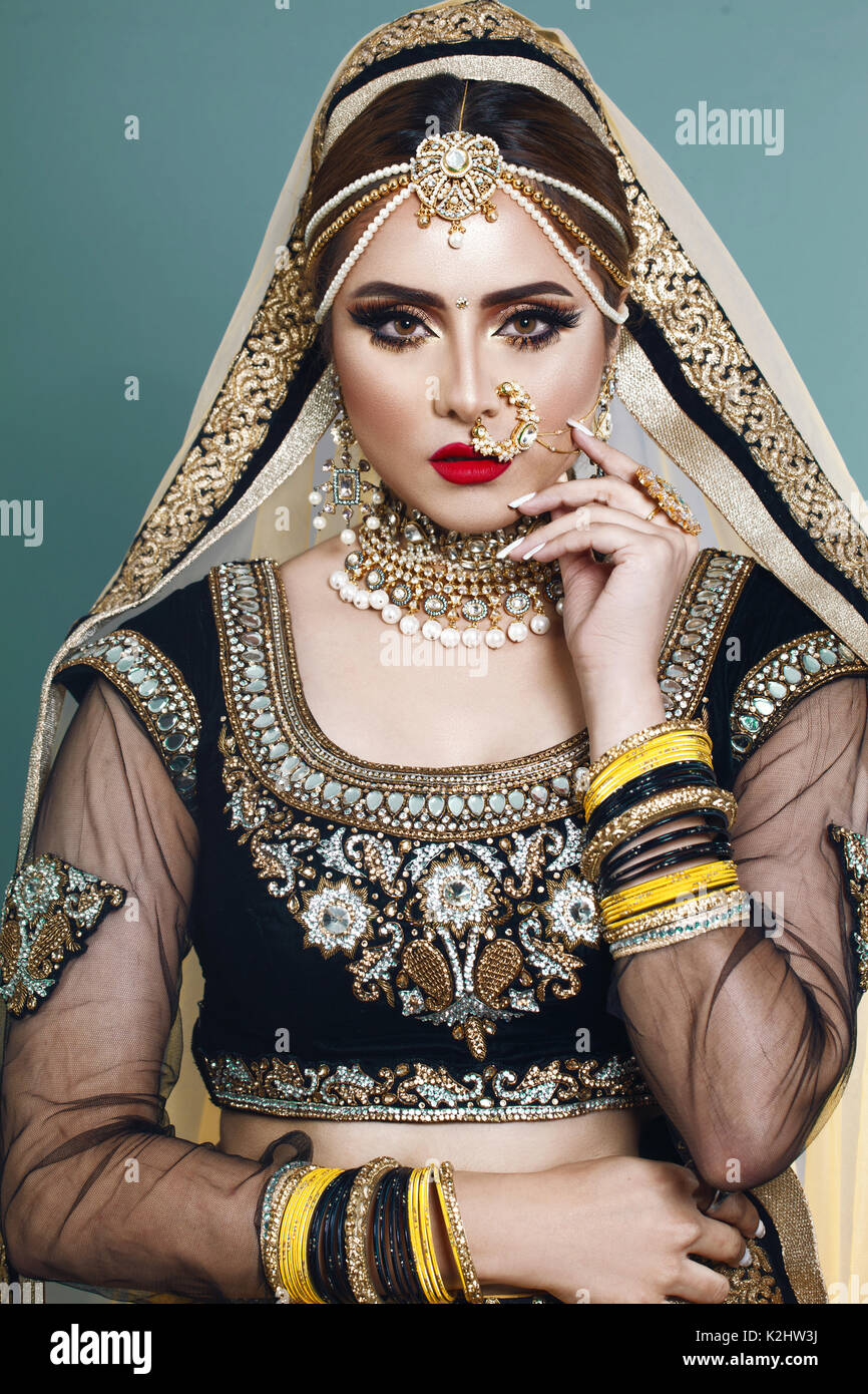 Portrait of a Beautiful Elegant Female Indian Model in Traditional ...