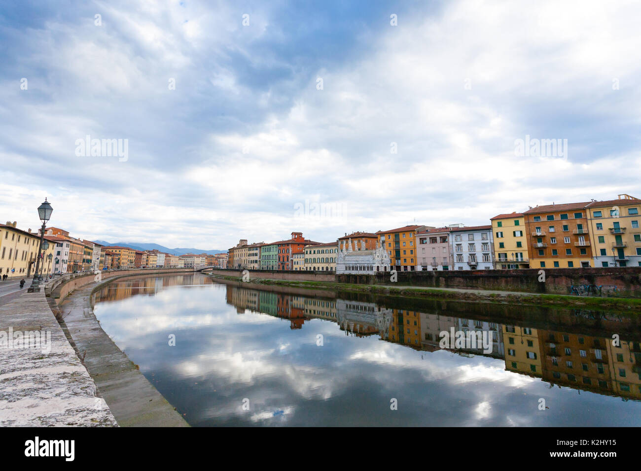 Pisa view. Buildings along Arno river. Italian landmark, Tuscany Stock ...