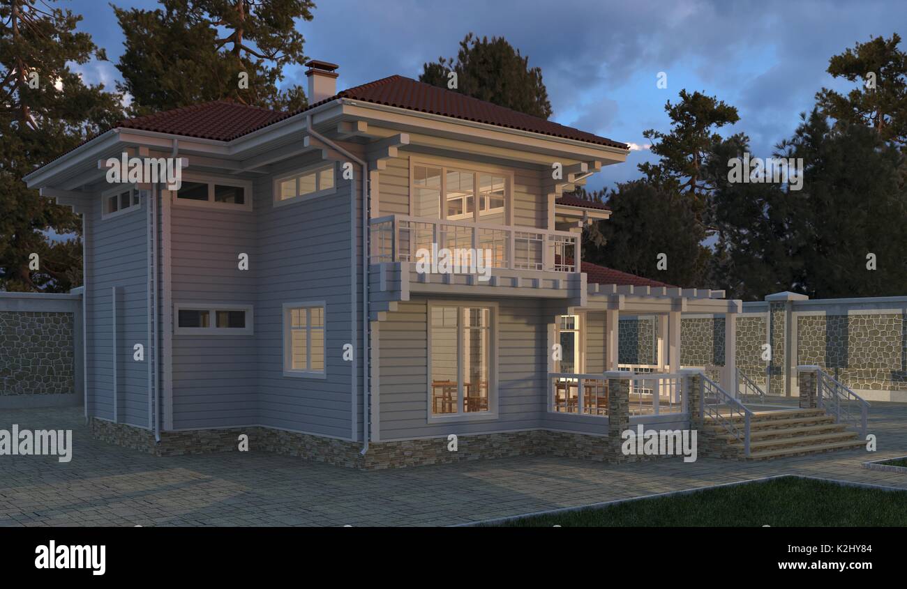 Photo realistic render of the house 3d illustration Stock Photo - Alamy