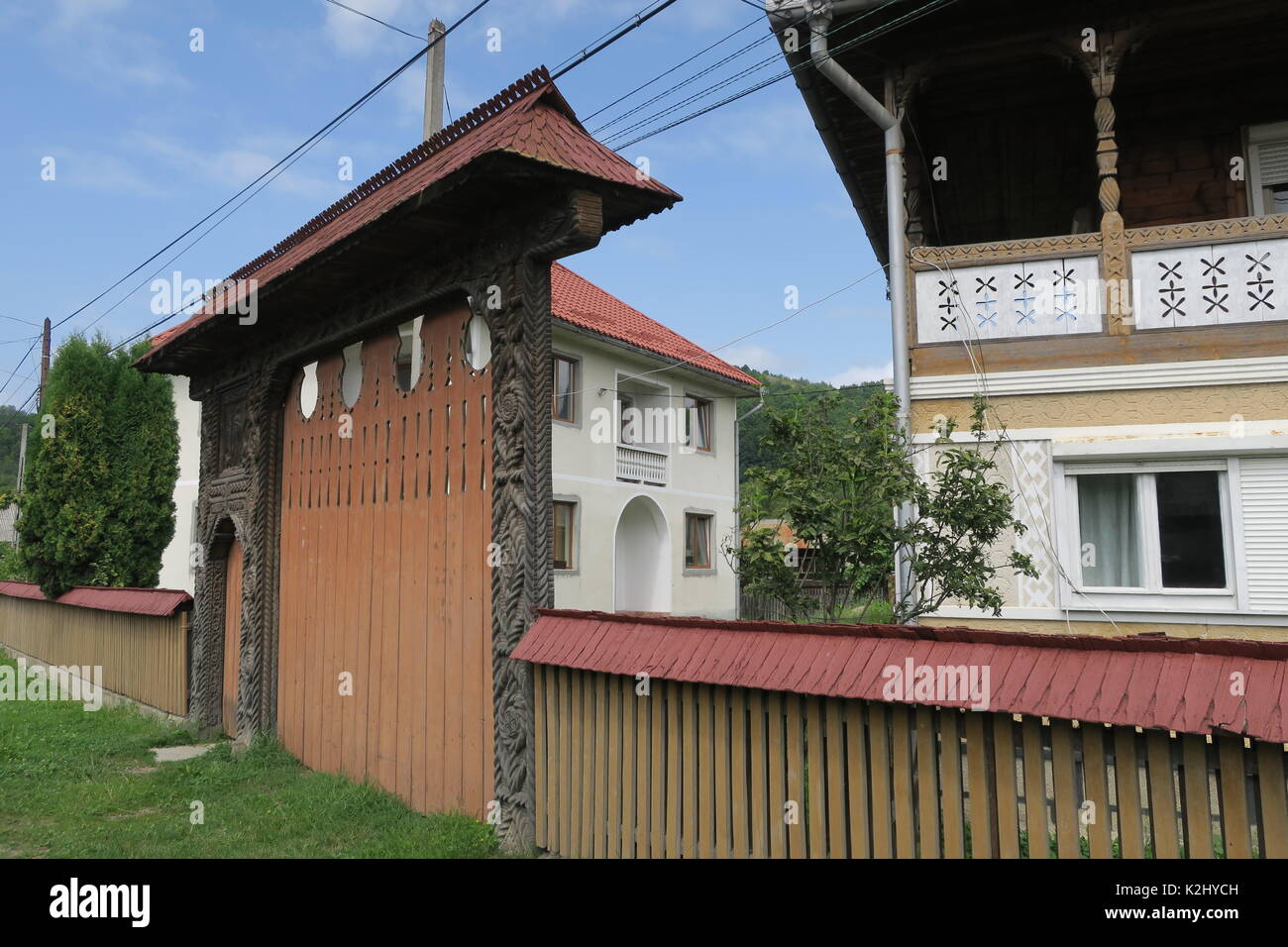 Village Barsana, Romania. Settlement of plain, native buildings ...
