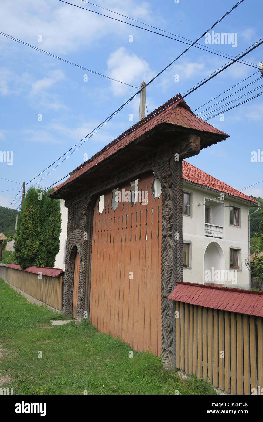 Village Barsana, Romania. Settlement of plain, native buildings ...