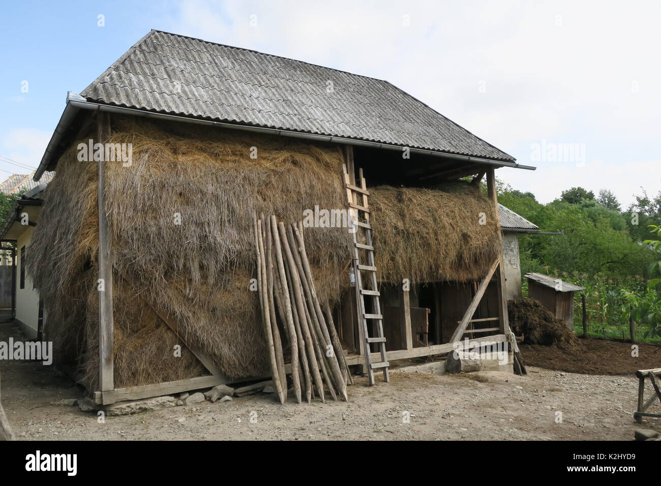 Traditional hay rick in Romanian village Barsana Stock Photo - Alamy