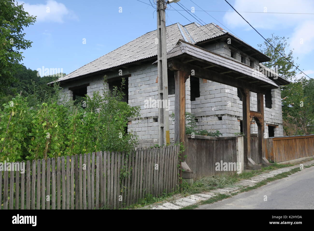 Village Barsana, Romania. Settlement of plain, native buildings ...