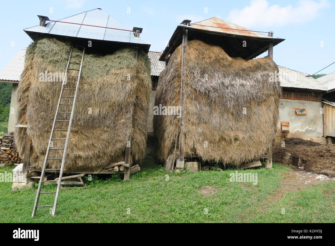 Traditional hay rick in Romanian village Barsana Stock Photo - Alamy