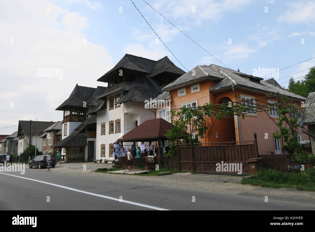 Village Barsana, Romania. Settlement of plain, native buildings ...