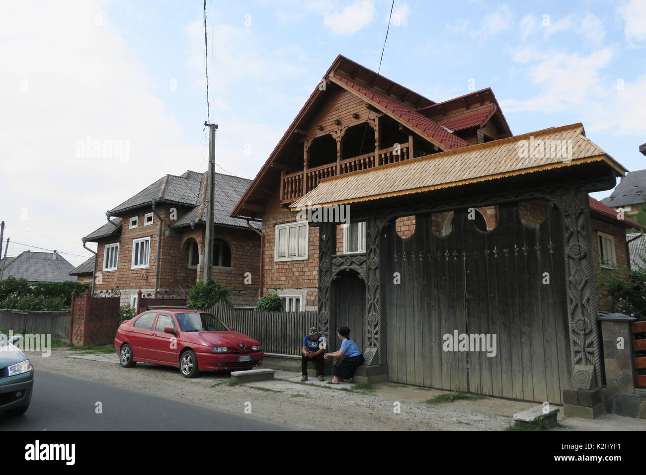 Village Barsana, Romania. Settlement of plain, native buildings ...