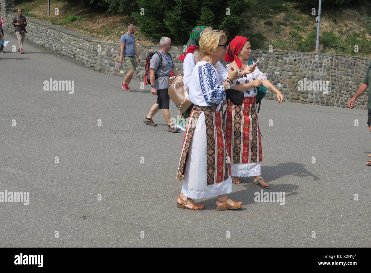 People dressed in traditional Romanian national costume, attire in ...