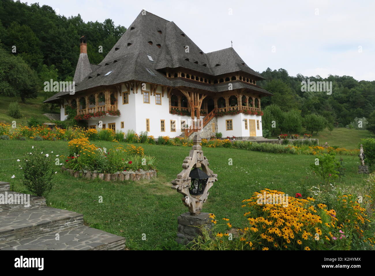 Barsana wooden monastery, Maramures, Romania. Monastery is one of main point of interest in ...