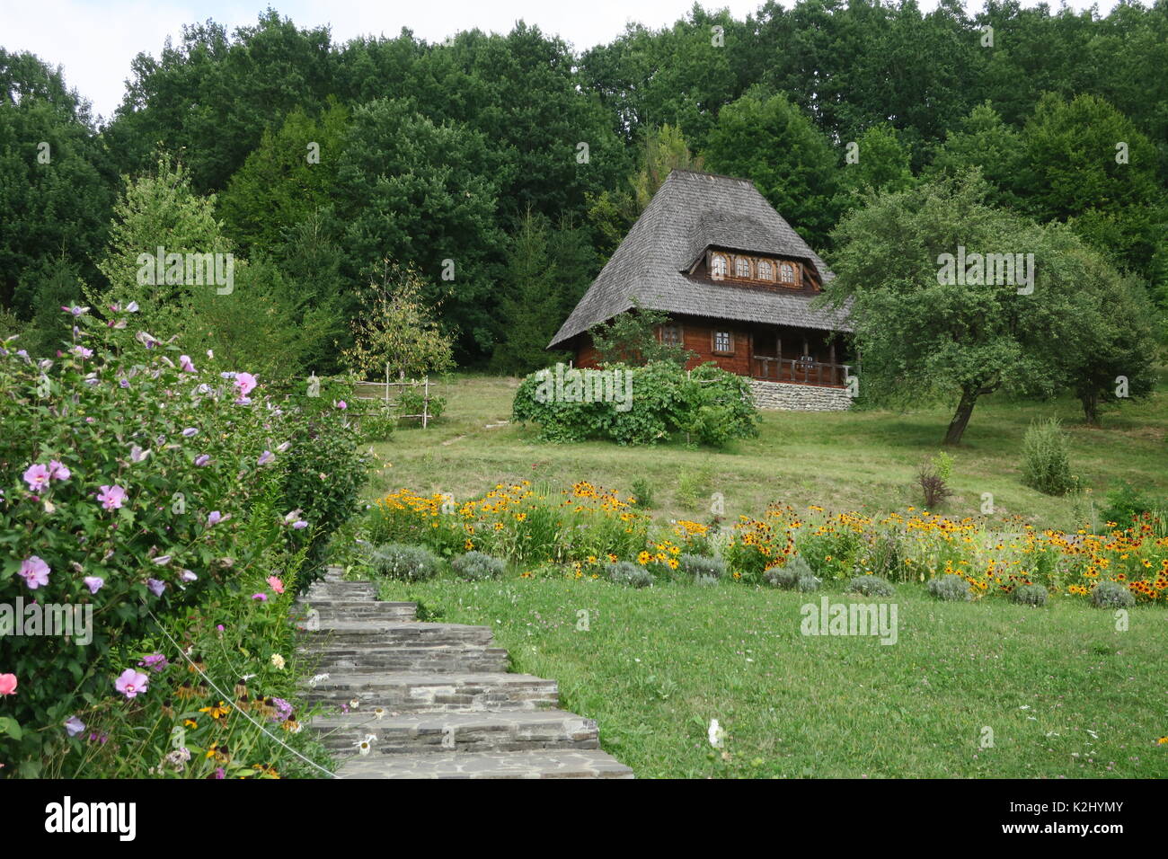 Barsana wooden monastery, Maramures, Romania. Monastery is one of main ...
