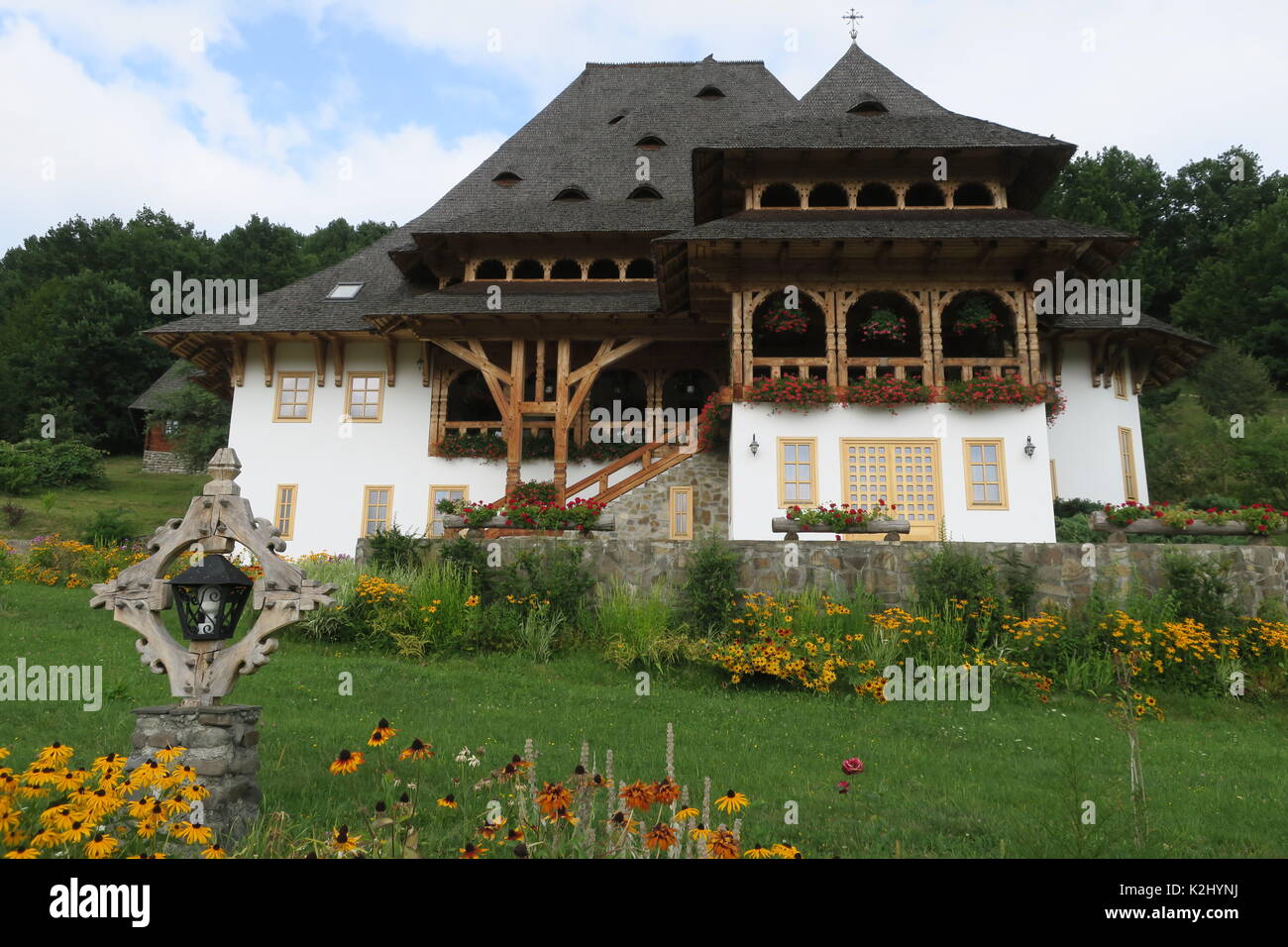 Barsana wooden monastery, Maramures, Romania. Monastery is one of main point of interest in ...