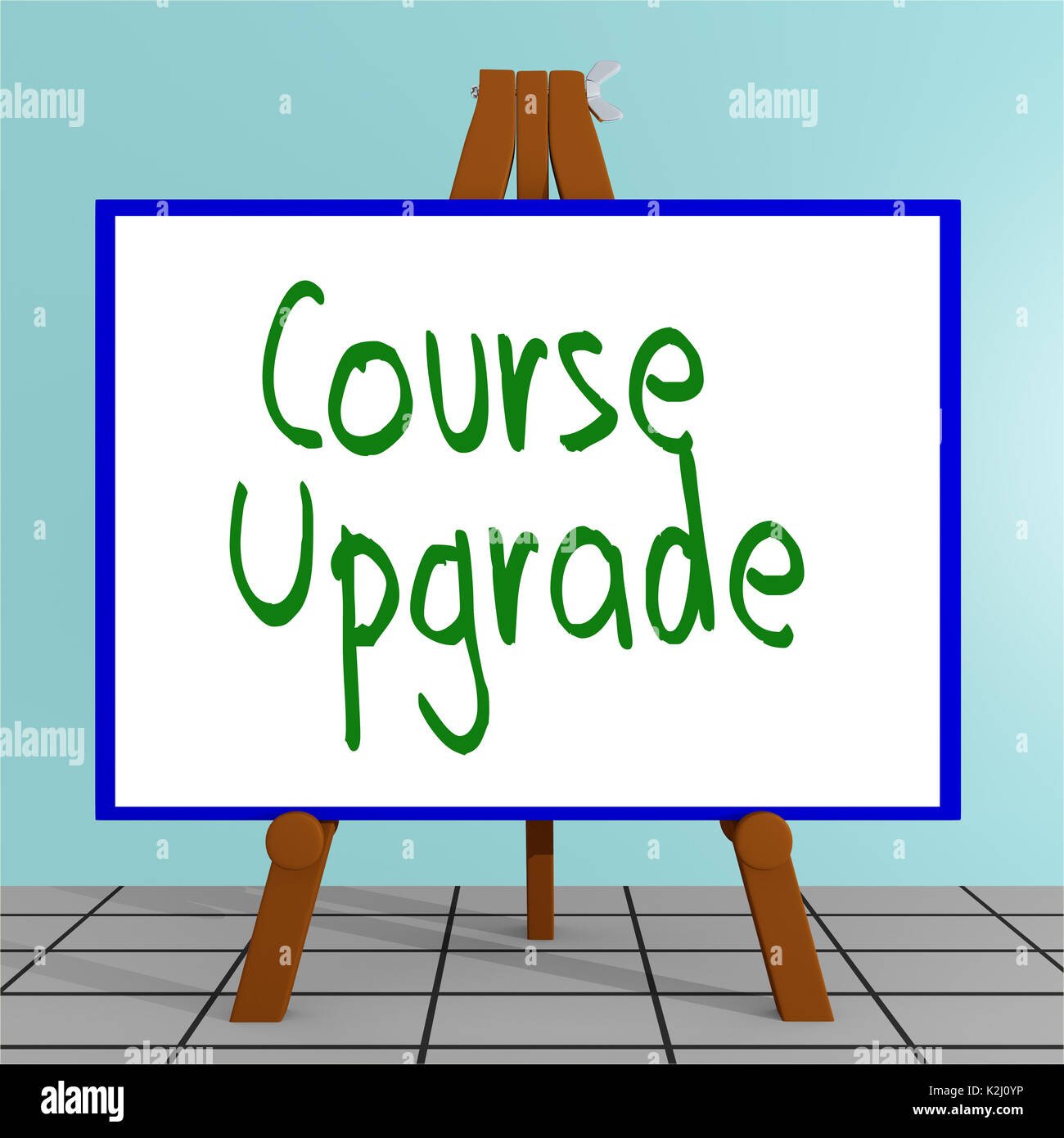 3D illustration of "Course Upgrade" title on a tripod display board ...