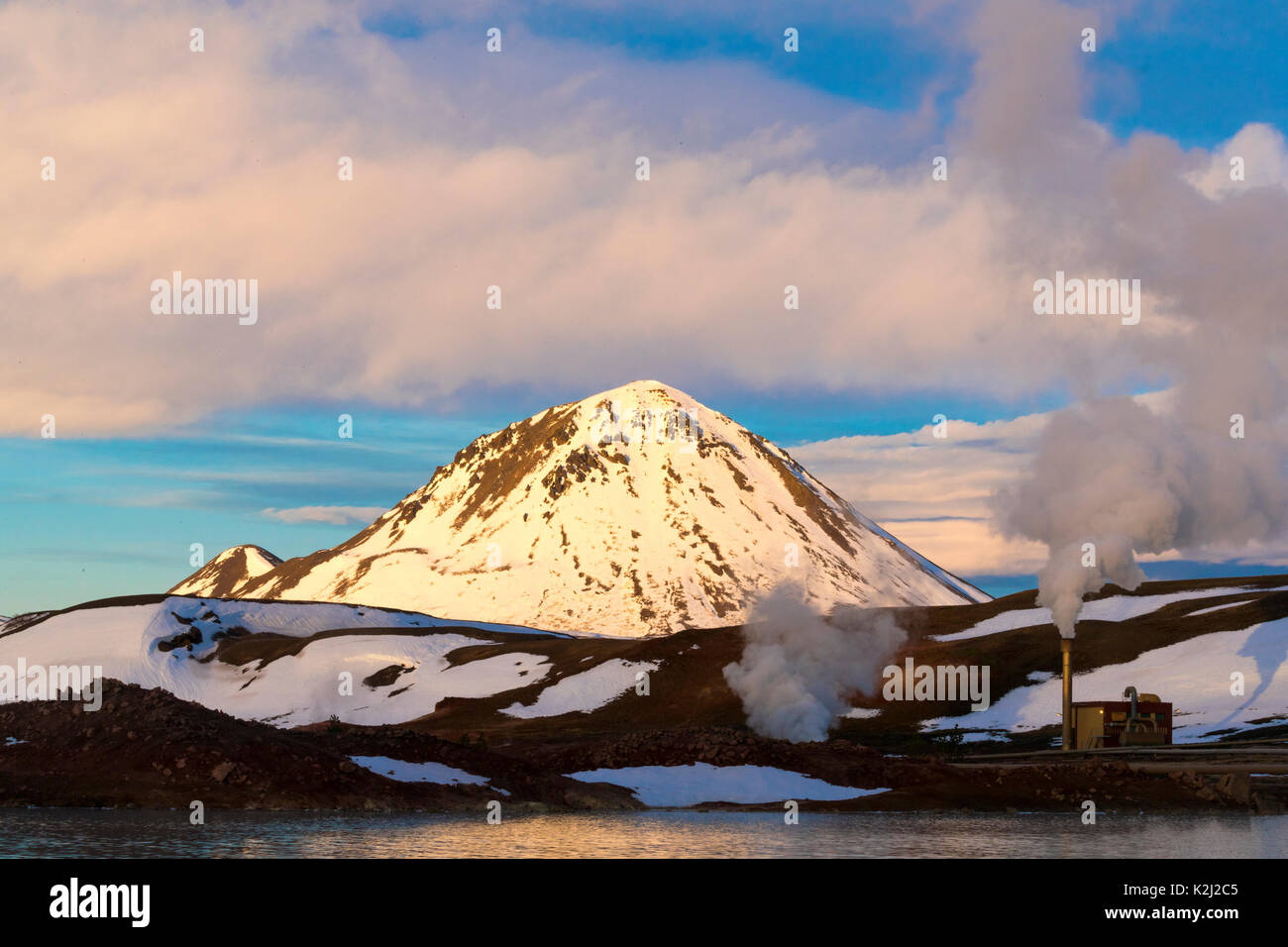 Steaming Geo-Thermal Station Across A Frozen Lake At Myvatn, Iceland ...