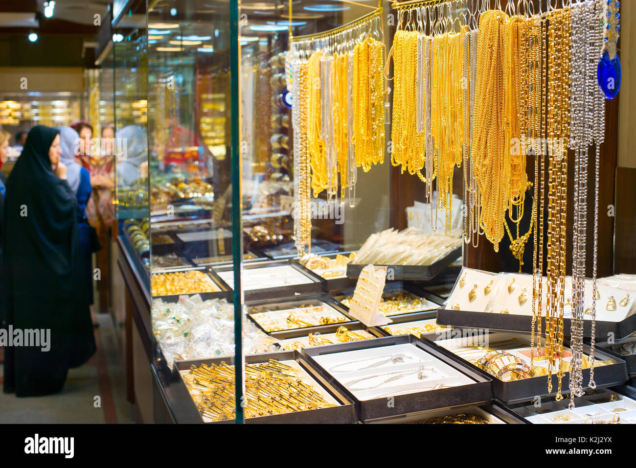 Women choosing expensive jewelry at Tehran Grand Bazaar. Iran Stock ...