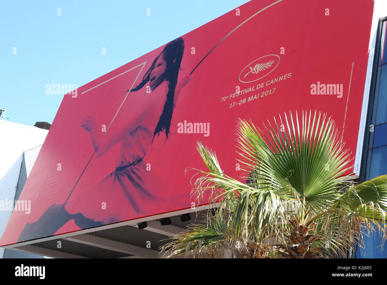 Display Signs for The 70th annual Cannes Film Festival at the Palais on ...