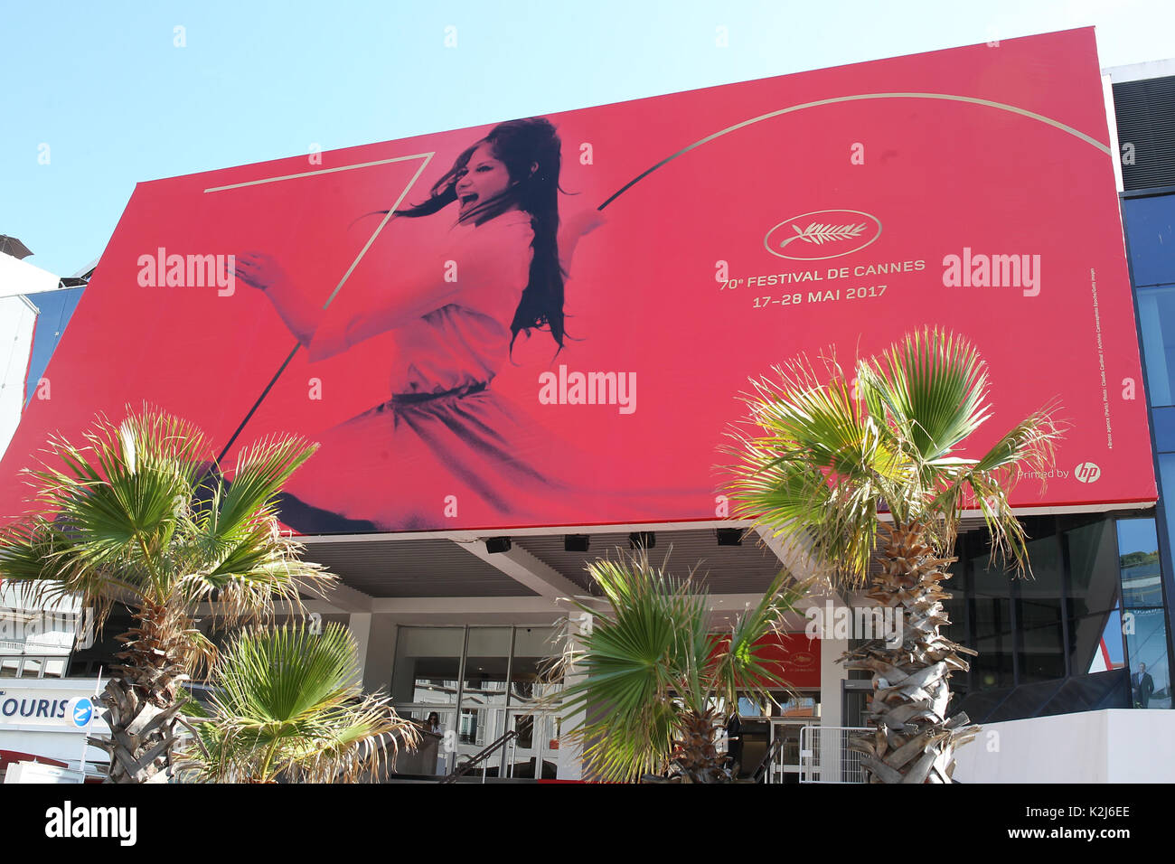 Display Signs for The 70th annual Cannes Film Festival at the Palais on ...