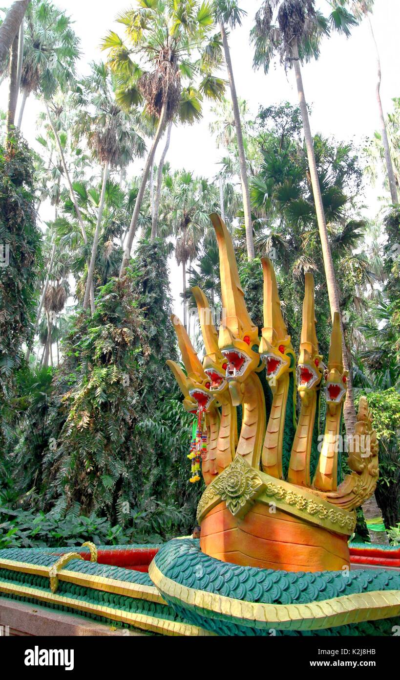Seven headed serpent king or king of naga statue in Kamchanod forest ...