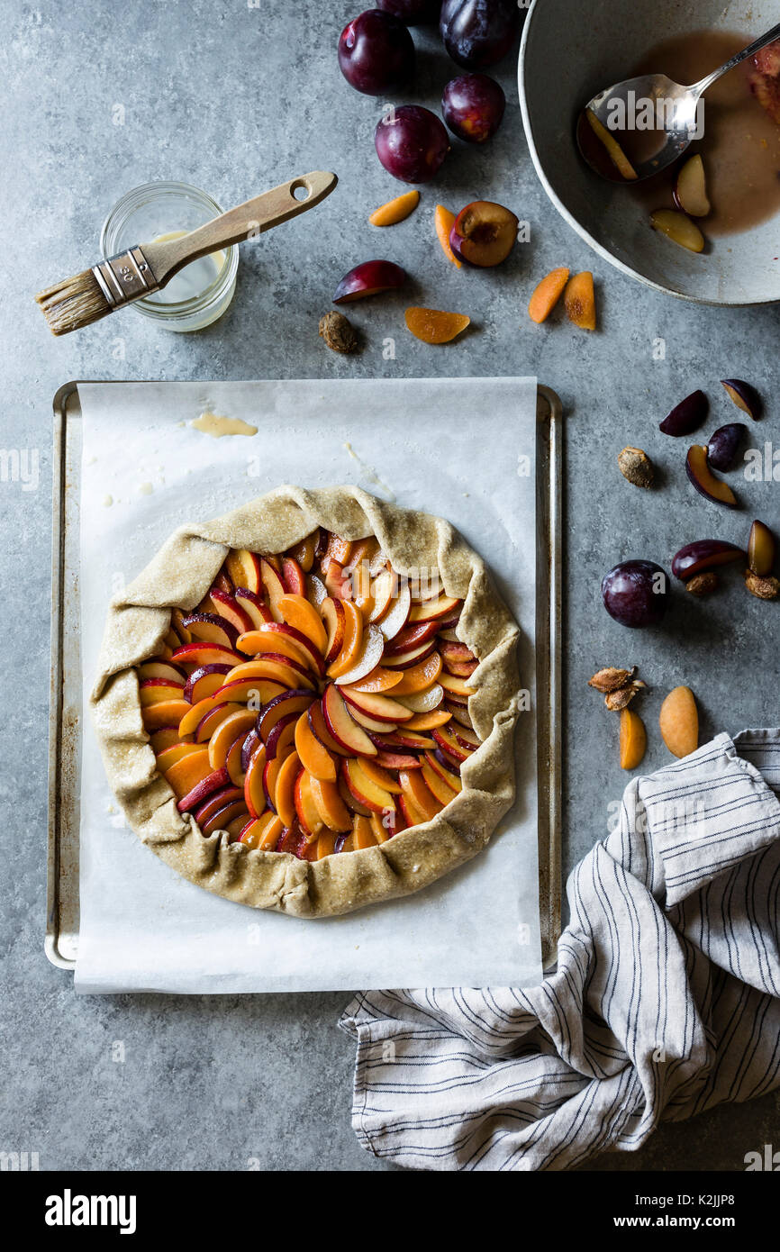 French Fruit Galette Pie with Peaches, Nectarines and Plums Stock Photo ...