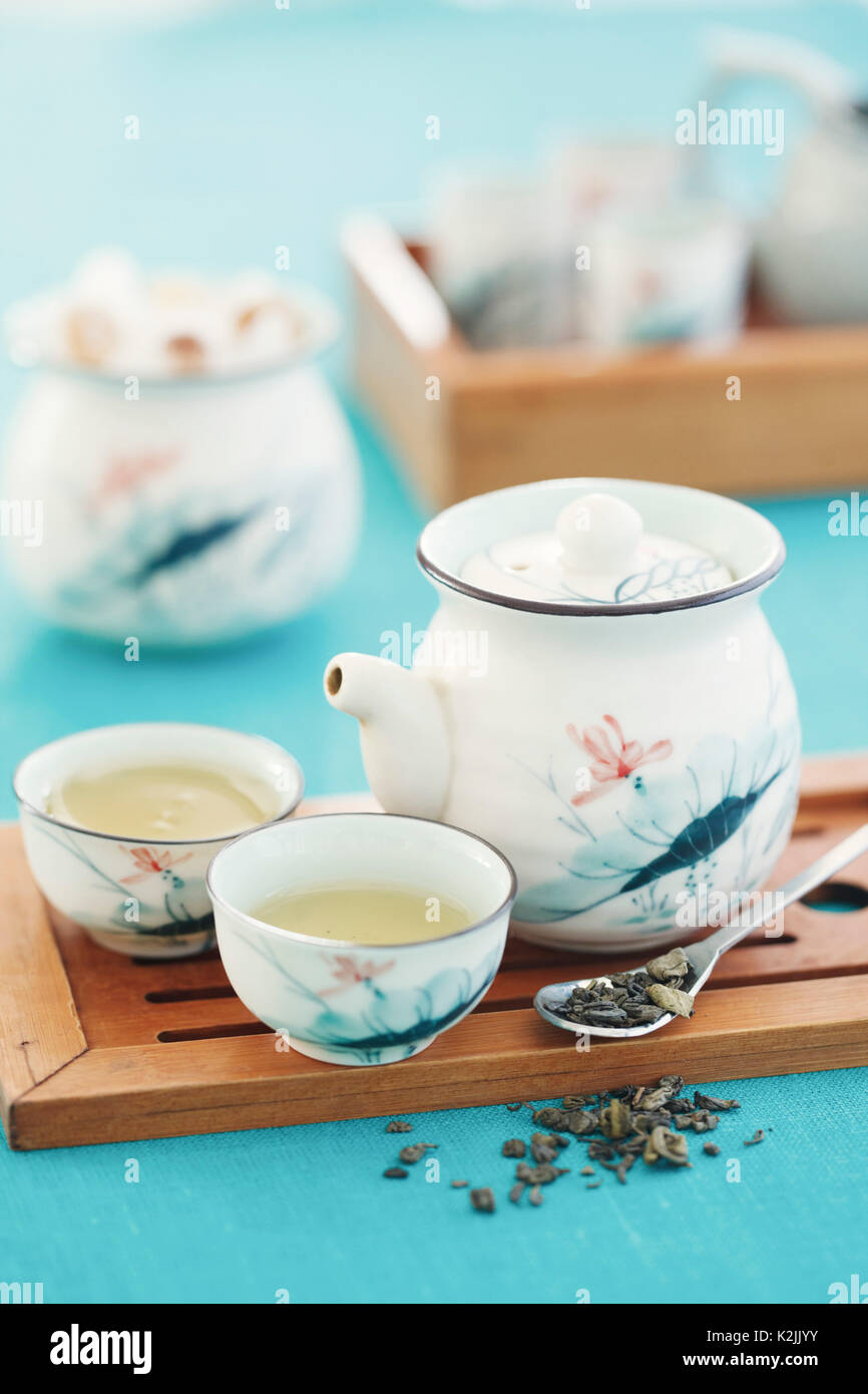 Green tea in a porcelain service Stock Photo - Alamy