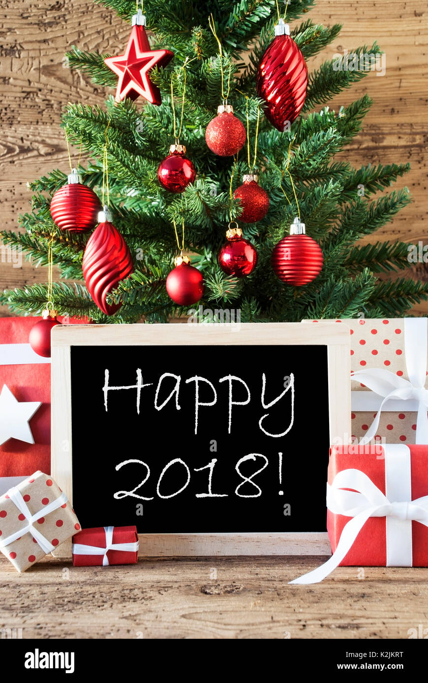 Colorful Christmas Tree With Text Happy 2018 Stock Photo - Alamy