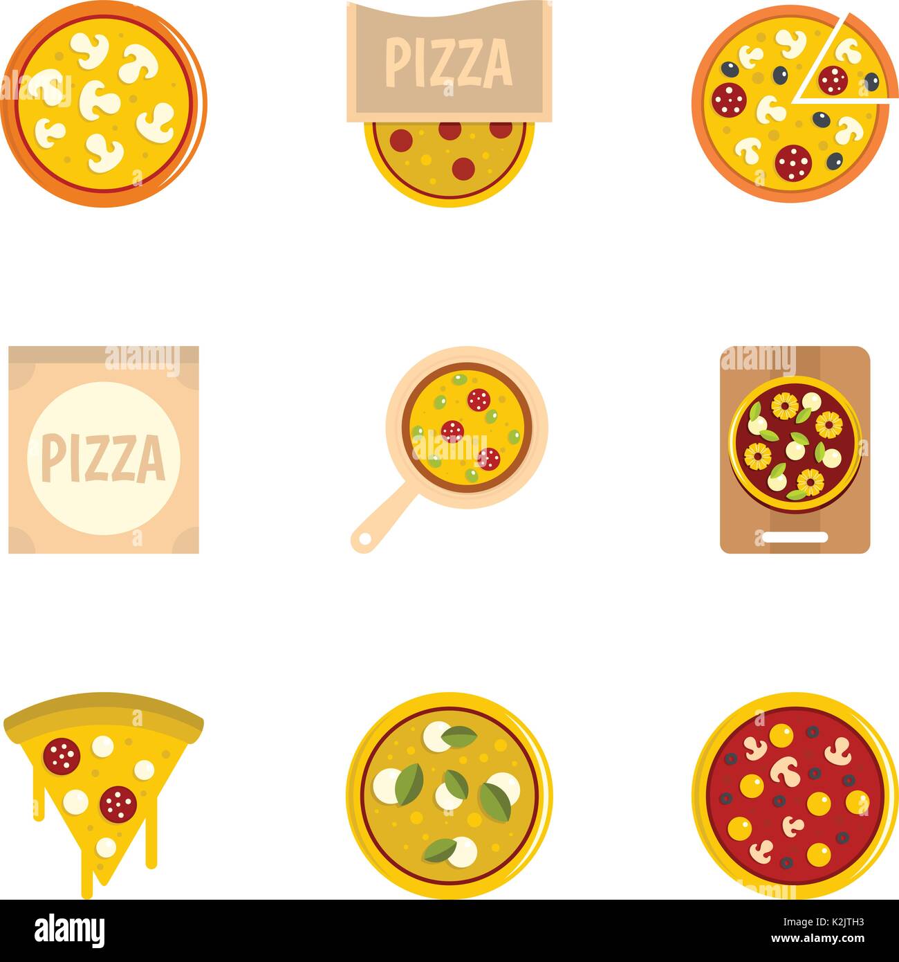 Delicious pizza icons set, flat style Stock Vector Image & Art - Alamy