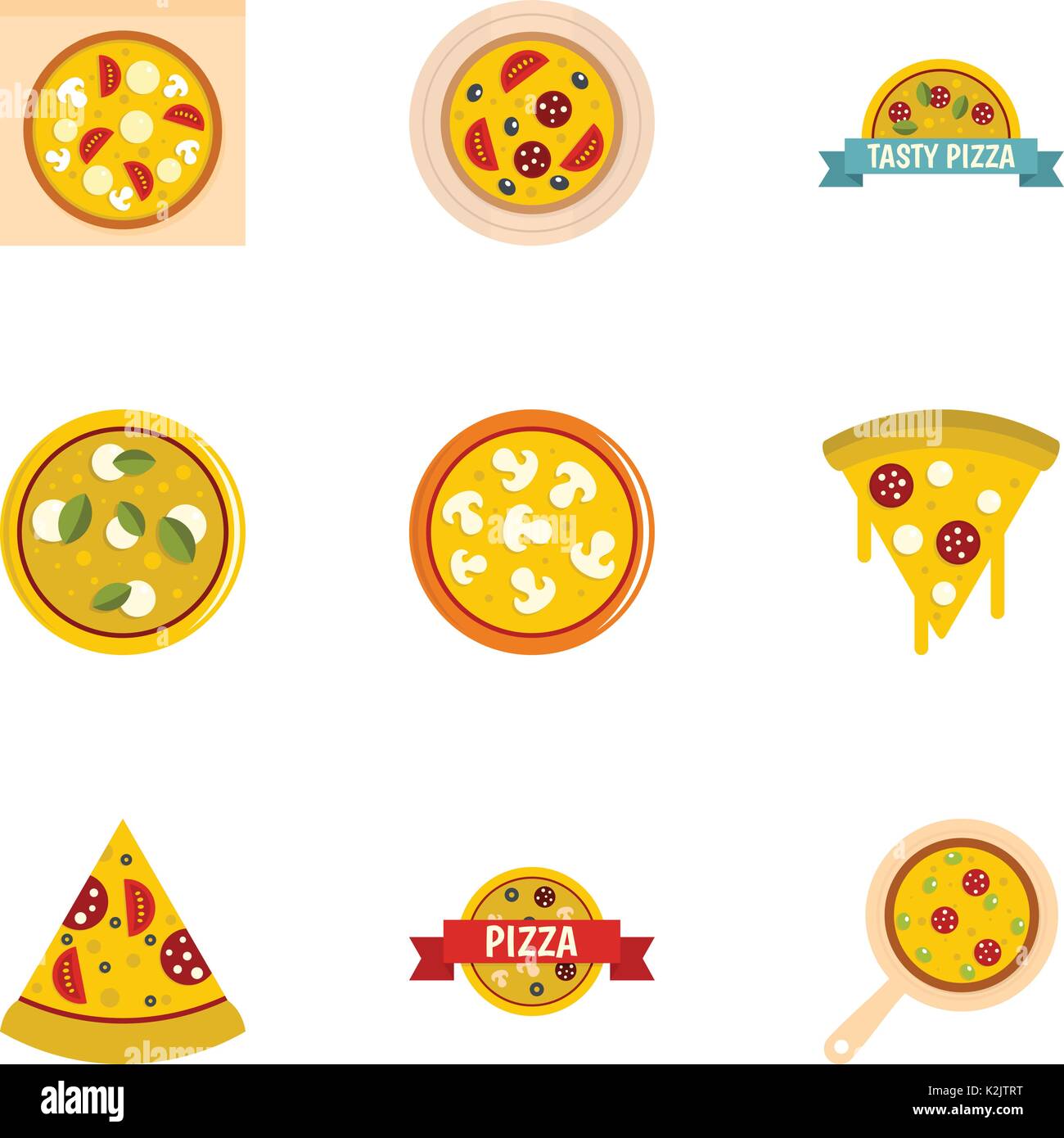 Pizza assortment icons set, flat style Stock Vector Image & Art - Alamy