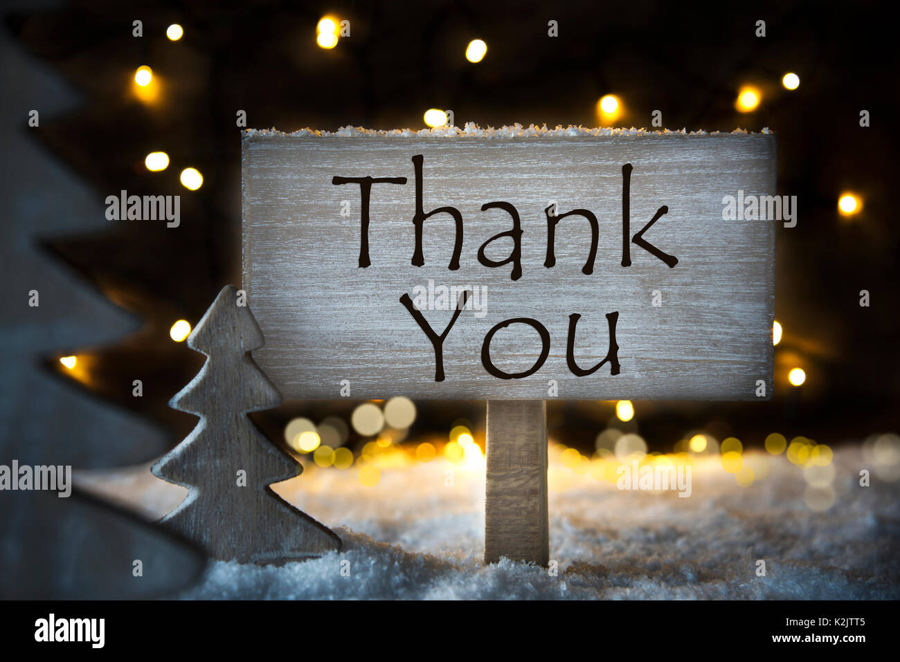 White Christmas Tree, Text Thank You Stock Photo - Alamy