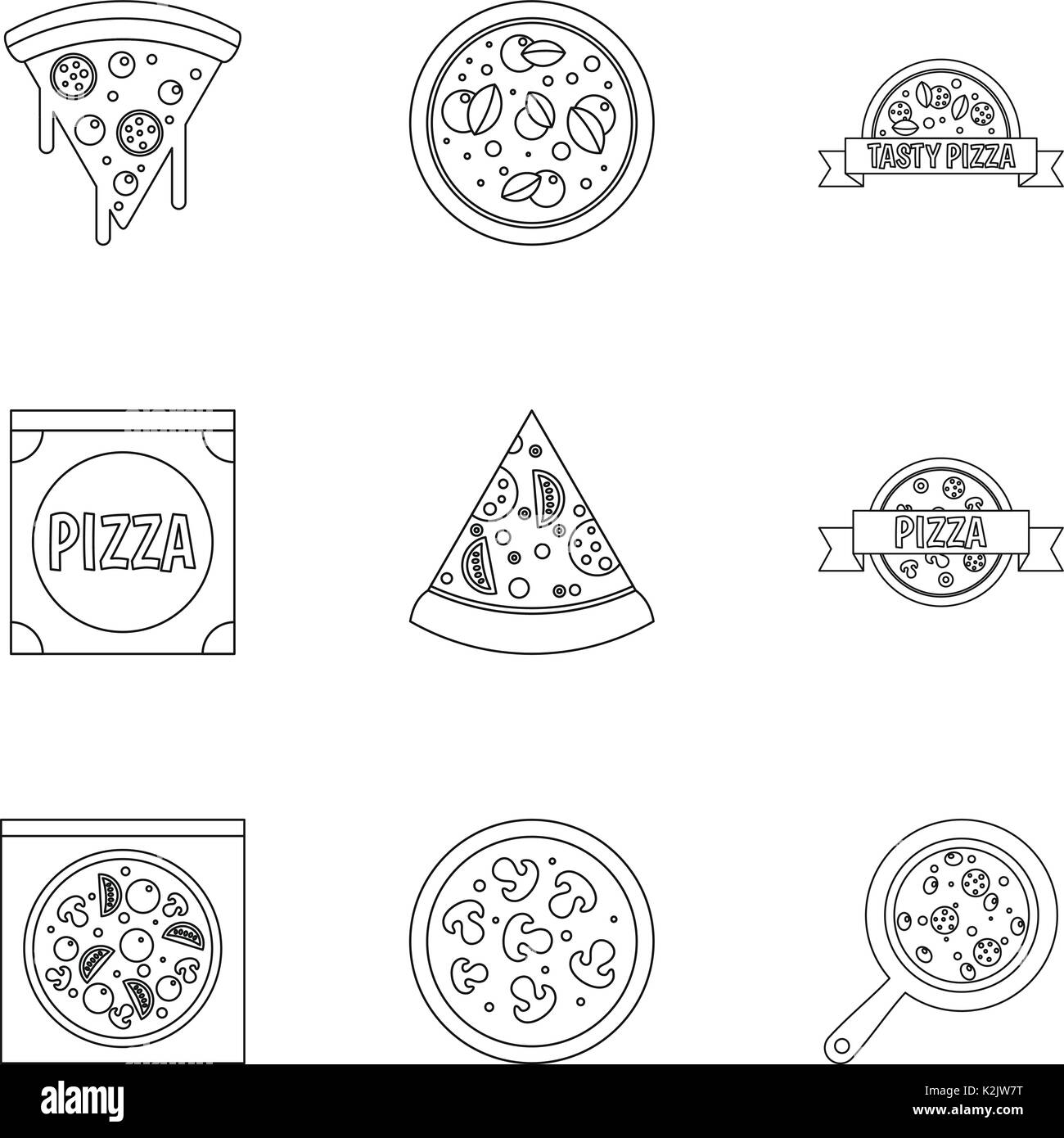 Delicious pizza icons set, outline style Stock Vector Image & Art - Alamy