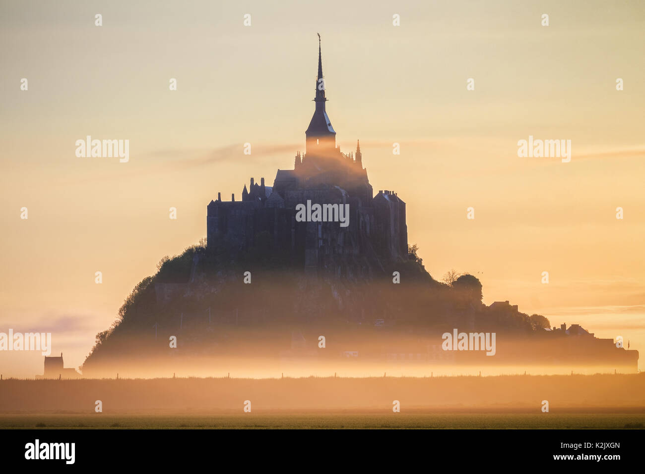 Mont Saint-Michel view in the sunrise light. Normandy, northern France ...