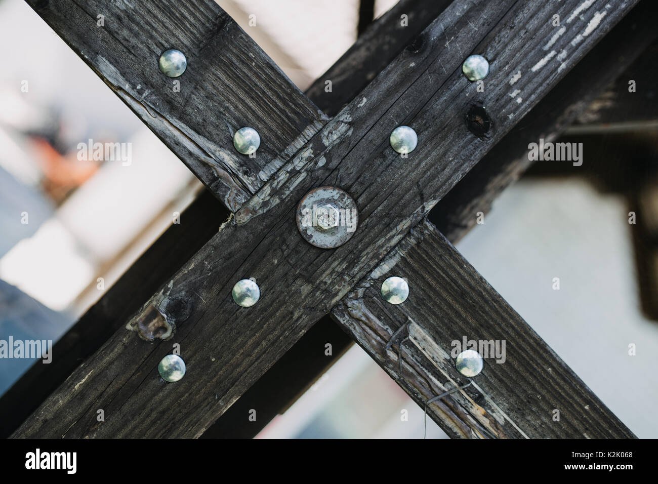 wooden diagonal structure detail with metal screws Stock Photo - Alamy