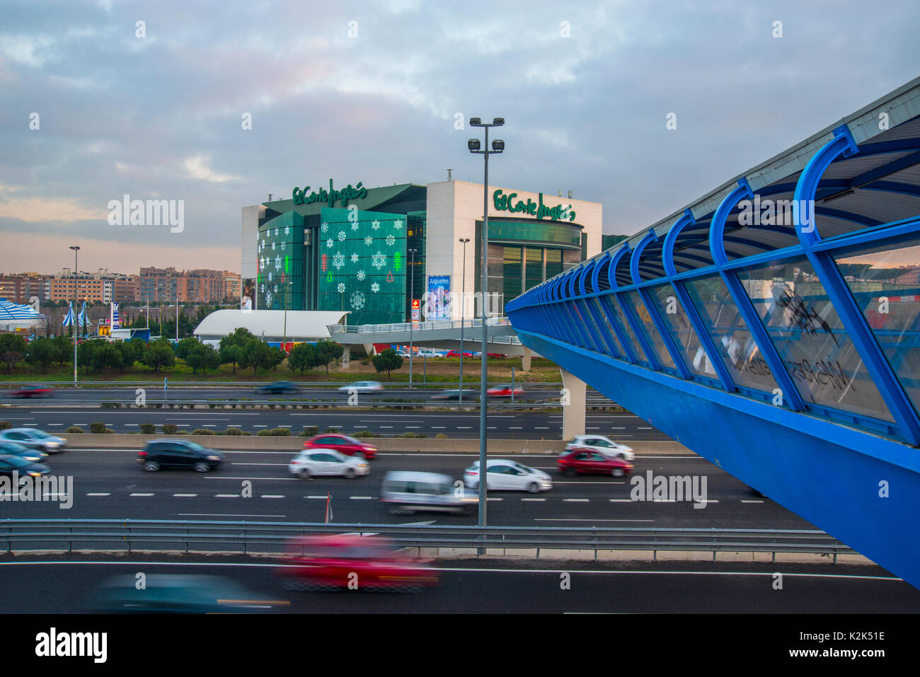 El Corte Ingles shopping center and A1 highway, night view. Sanchinarro ...